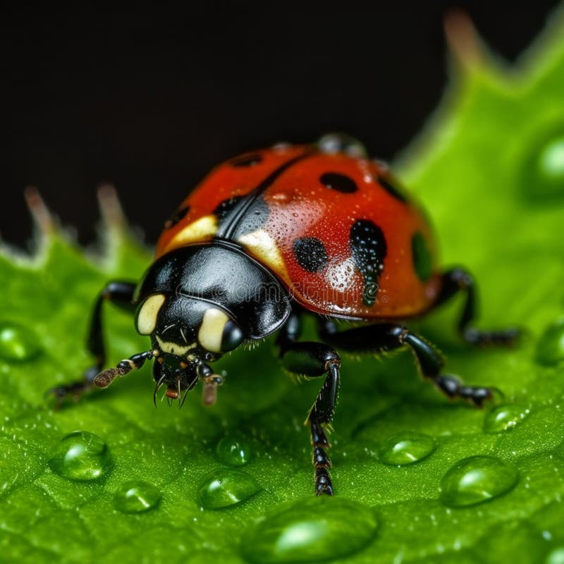 Macro Shot of a Red Ladybug with Water Drops. Generative AI Stock ...