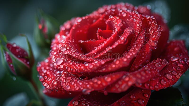 Macro Shot of a Red Rose with Dew Drops Stock Illustration ...