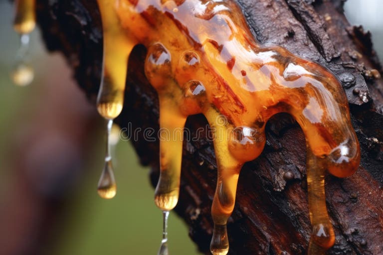 Macro Shot of Resin Dripping from a Split in Tree Bark Stock Photo ...