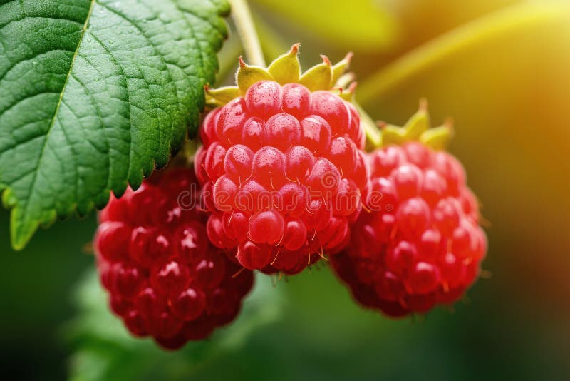 A Macro Shot of a Ripe Red Raspberry on a Branch. Stock Photo - Image ...