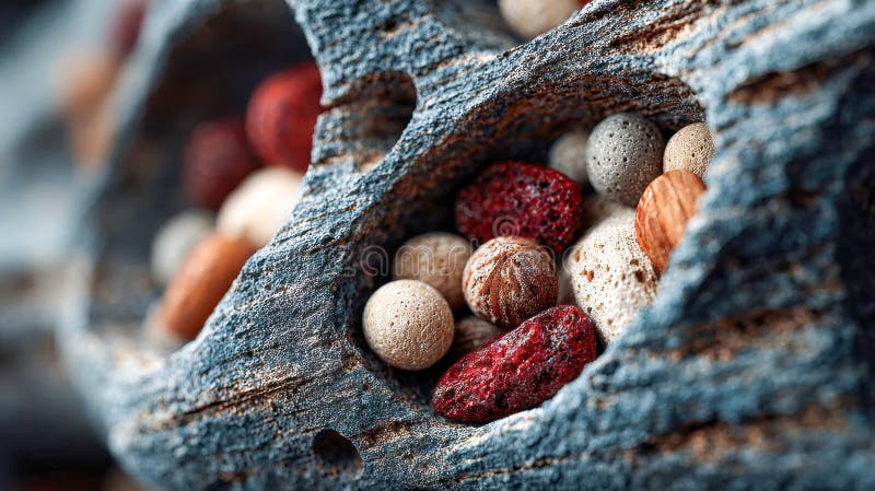 Macro Shot of a Rock Cross-section Featuring Multiple Circular Cavities ...