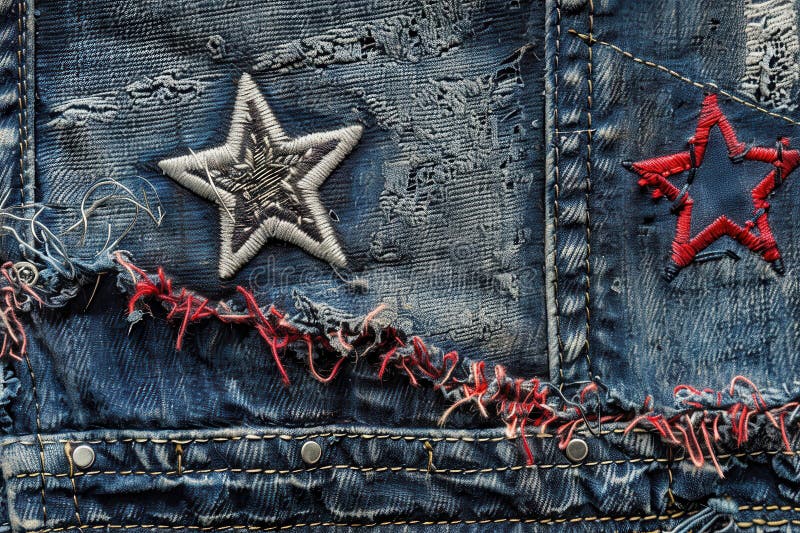 Rustic Denim Patches with Embroidered Stars and Patriotic Thread ...