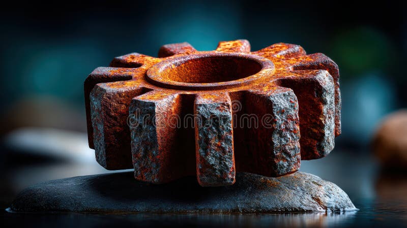 Macro Shot of Rusty Iron Gear Teeth with Rough Texture, Cool Side ...