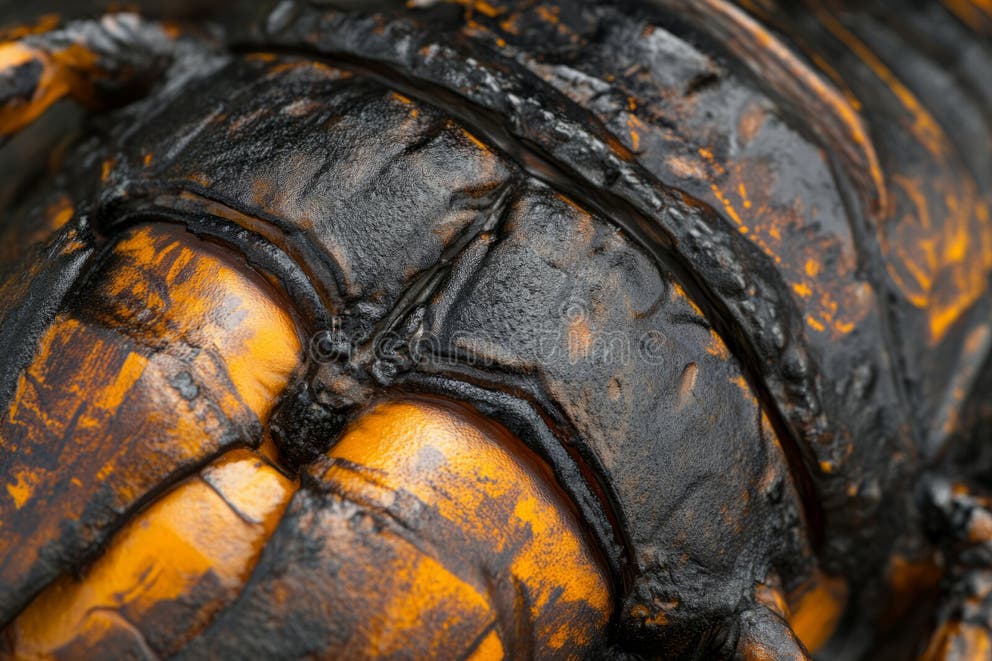 Macro Shot of Scorpion Exoskeleton Texture, Rough, Segmented Surface with Deep Black and Amber ...