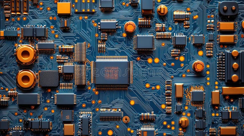 Detailed View of a Blue and Gold Computer Motherboard with Intricate ...