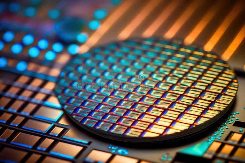 Macro Shot of a Silicon Wafer with Computer Chips, Created with ...