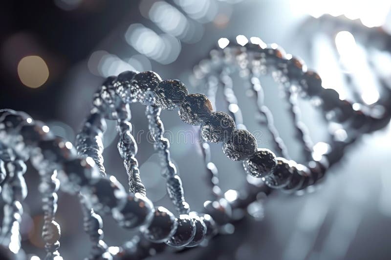 Macro Shot of a Silver Toned DNA Helix with Detailed Focus, Reflecting ...