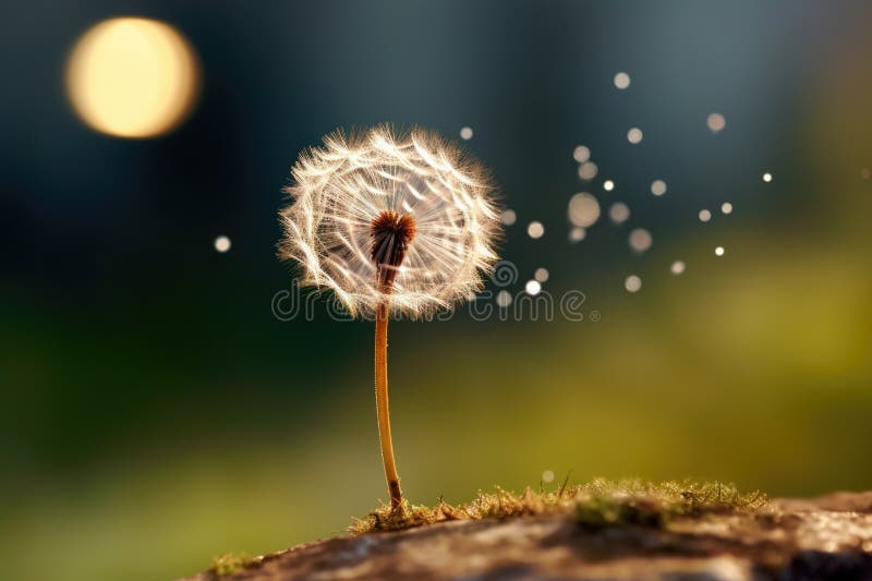 Macro Shot of Single Dandelion Seed in Flight Stock Photo - Image of ...