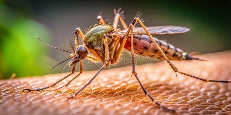 Macro Shot of a Single Mosquito Standing on Human Skin, Its Tiny Legs ...
