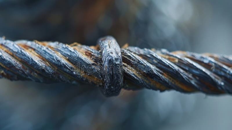 A Macro Shot of a Single Steel Cable Its Surface Worn Down and ...