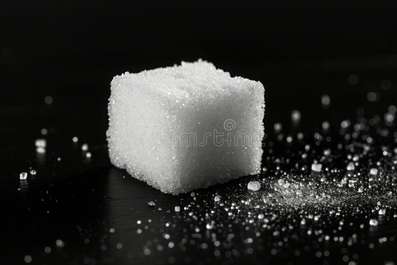 Macro Shot of a Single Sugar Cube on a Black Background Stock Image - Image of pure, health ...