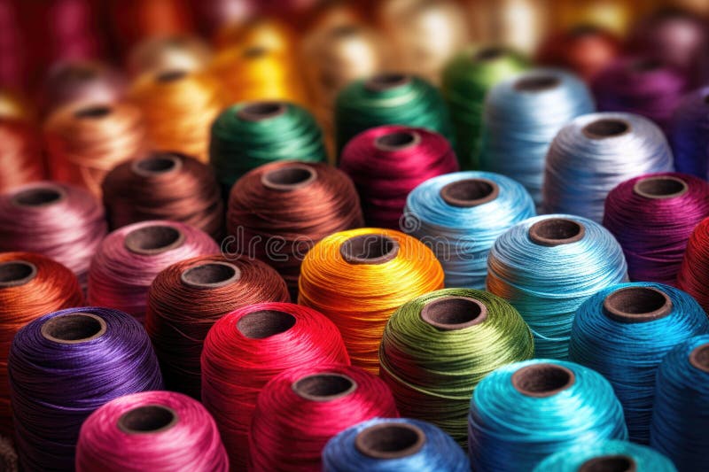 Macro Shot of Spools of Threads in Various Colors Stock Photo - Image ...