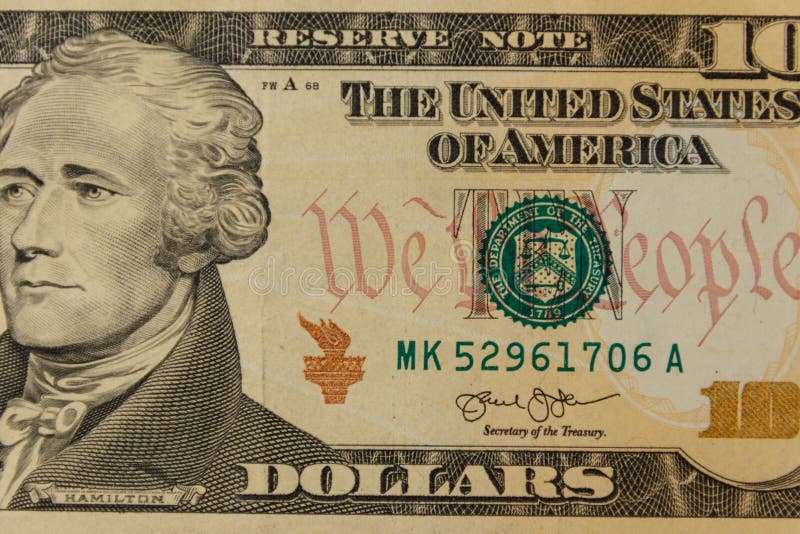 Macro Shot of Ten Dollars Banknote Stock Photo - Image of denomination ...