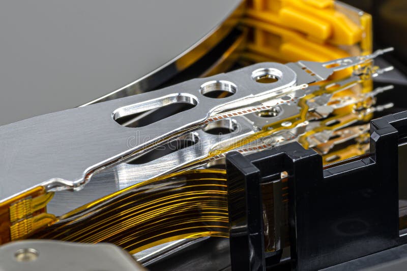 Macro Shot of Three Magnetic Needles Inside an Open Hard Disk, Parked ...