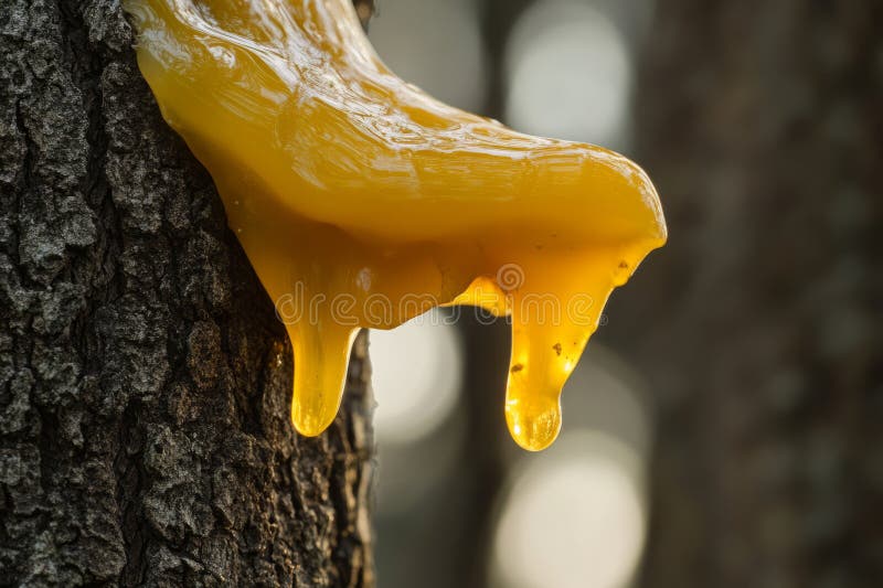 Macro Shot Tree Sap Texture Thick Golden Resin Oozing Rough Bark Stock ...