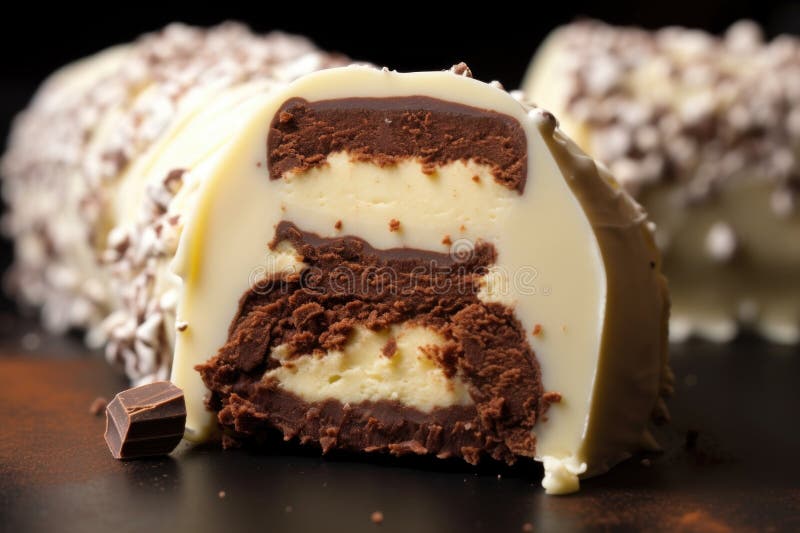 A Macro Shot of a Truffle Candy Cut in Half, Showing the Creamy Inside ...