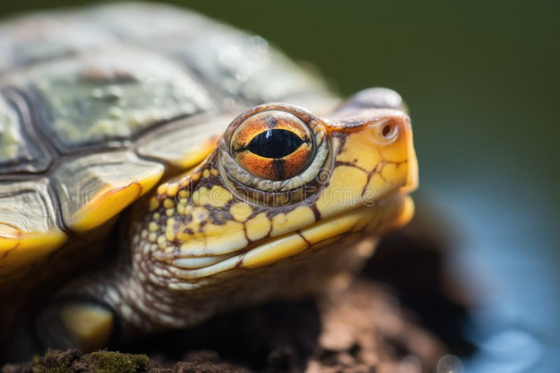 Macro Shot of Turtle Eye As it Sunbathes on a Log Stock Image - Image ...