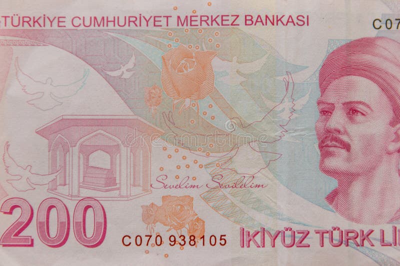 Macro Shot of Two Hundred Turkish Lira Banknote Stock Image - Image of ...