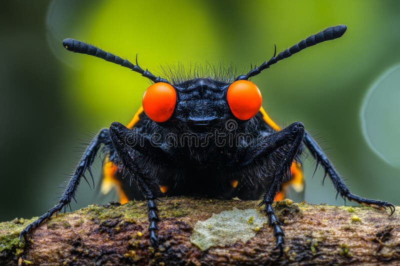 Macro Shot of a Vibrant Black and Red Assassin Bug on a Mossy Surface ...