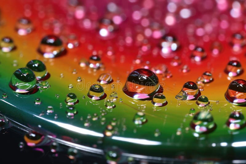 Macro Shot of Water Droplets on a Cd Reflecting Rainbow Colors Stock ...