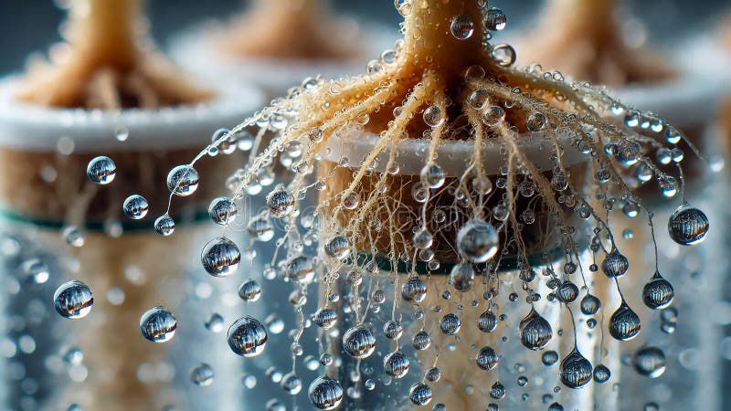 Macro Shot of Water Droplets on the Roots of a Hydroponic Plant Stock ...