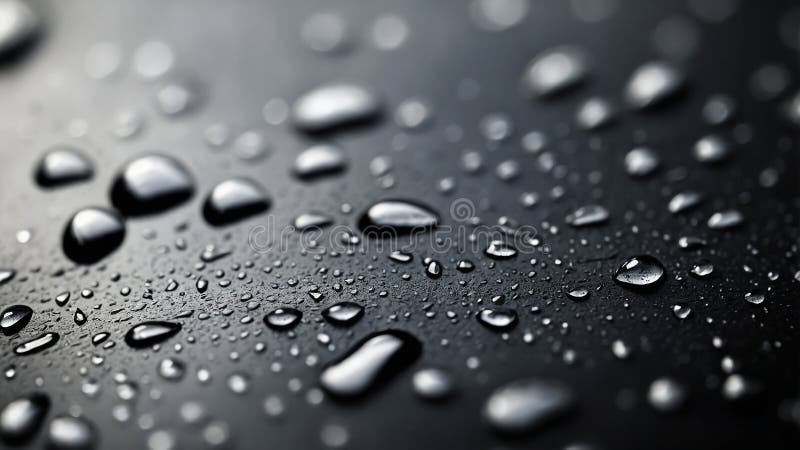 Macro Shot of Water Droplets on a Smooth Black Surface, Highlighting ...