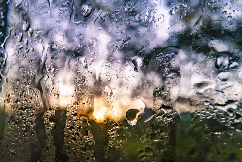 Macro Shot of a Water Drops on a Window after Rainy Day, Abstract ...