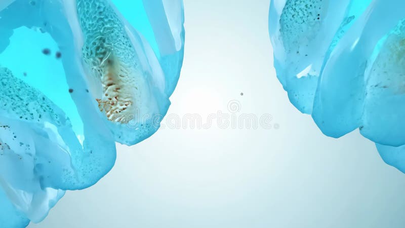 Macro Shot of a Water Splash with Floating Particles in Soft Blue Light ...