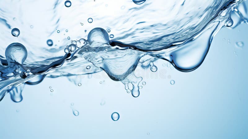 Macro Shot of Water Surface with Suspended Bubbles, Clear Blue Tone ...