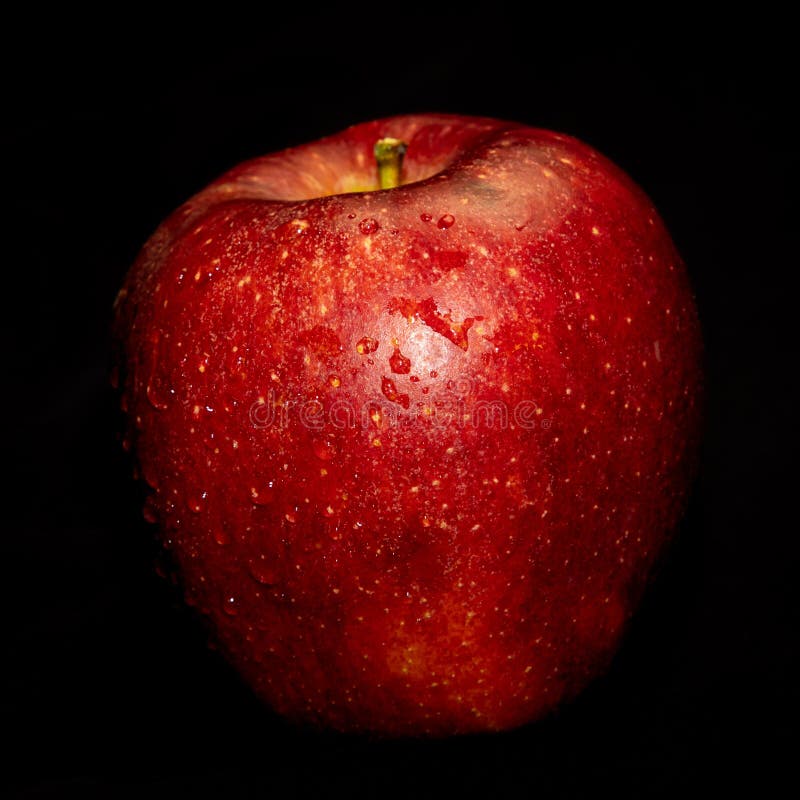 Macro Shot of a Wet Red Apple before the Black Background Stock Photo ...