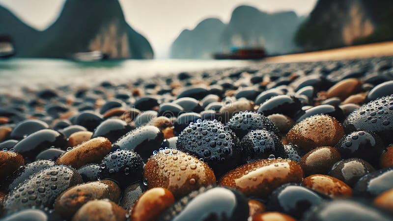 A Macro Shot of Wet, Smooth Pebbles on a Beach in Ha Long Bay Stock ...