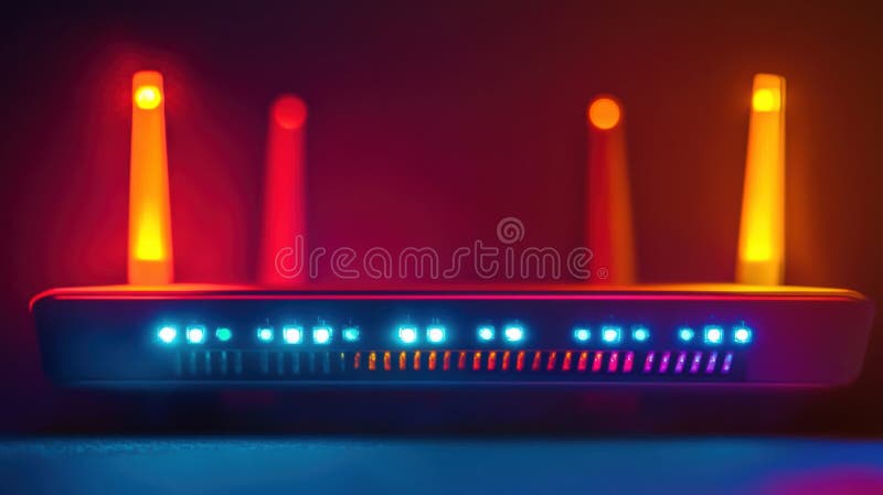 A Macro Shot of a Wireless Router Highlighting Blinking LED Lights ...