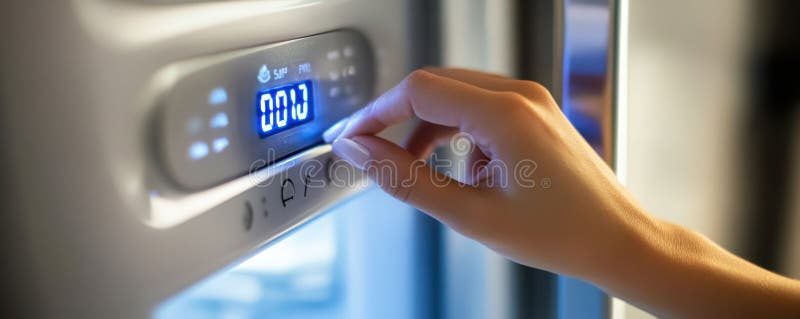 Macro Shot of a Woman& X27;s Hand Adjusting Temperature on Refrigerator ...