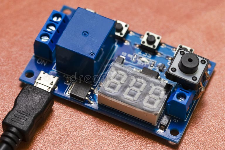 Macro Shot of Working Printed Circuit Board with Three Digits Display ...