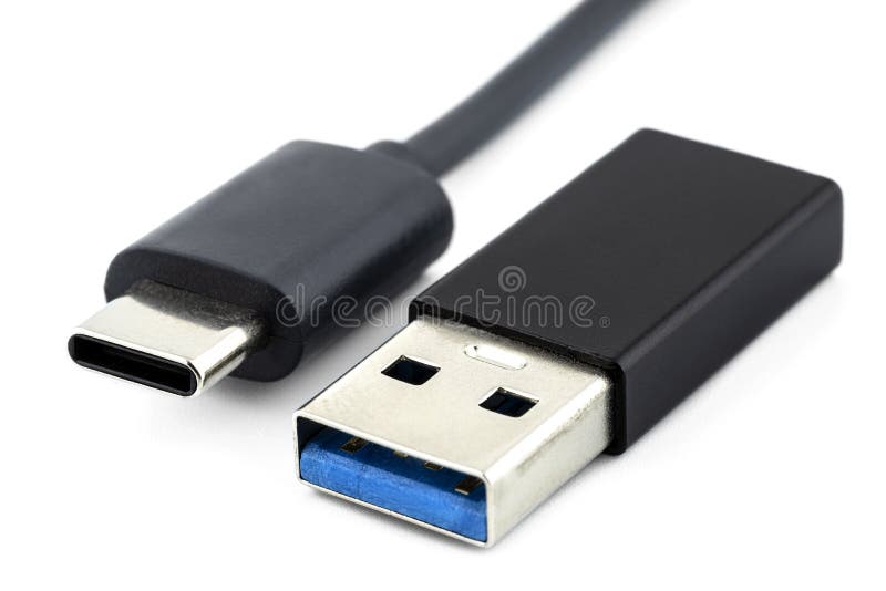 Macro Shots of the USB 3.1 Type-C Cable and Adapter To USB 3.0 Type a ...