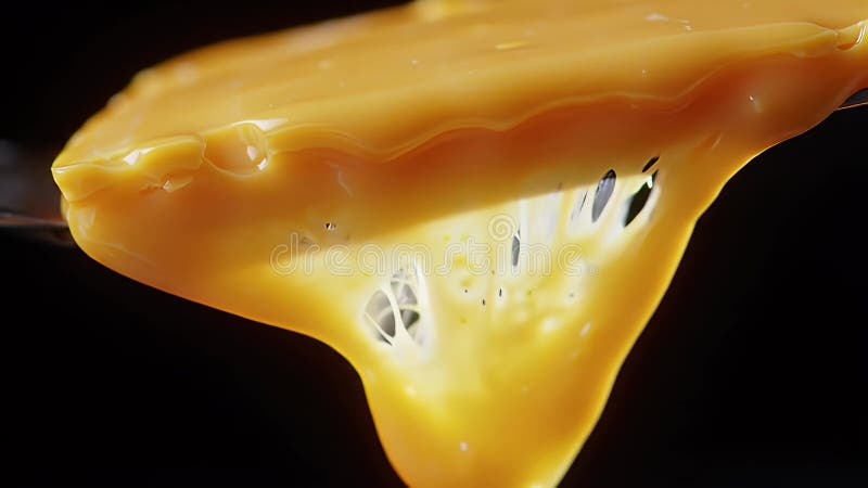 Melting Cheddar Cheese Oozing Slowly Down the Edge in Macro View ...