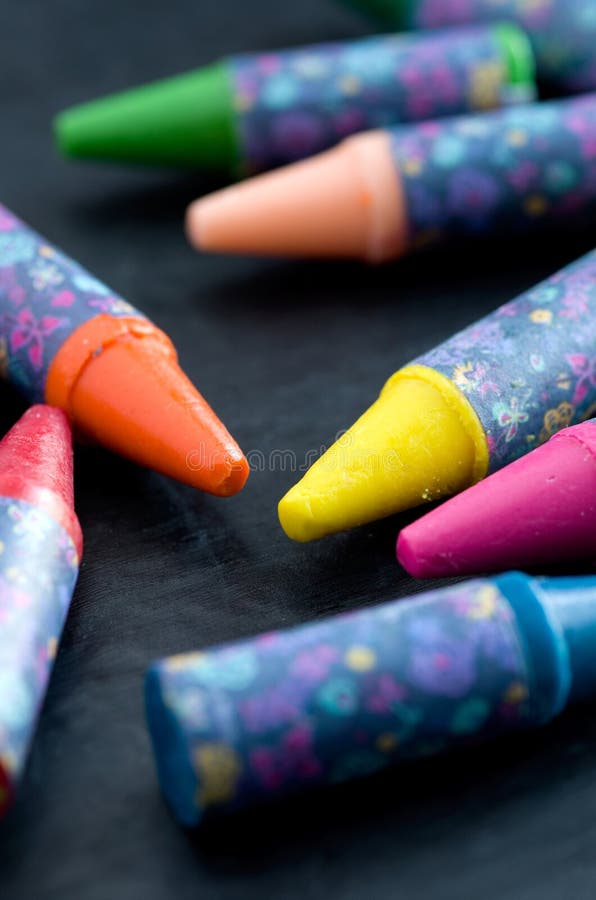 Macro of Small Coloring Crayons on Black Background Stock Image - Image ...