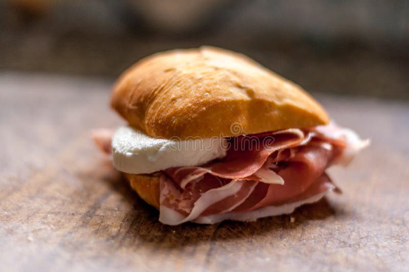 Macro of Small Sandwich with Ham and Mozzarella Stock Image - Image of ...