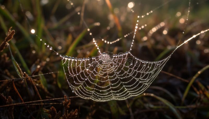 Macro Spider Web Captures Dew Drop on Autumn Leaf Outdoors Generated by ...