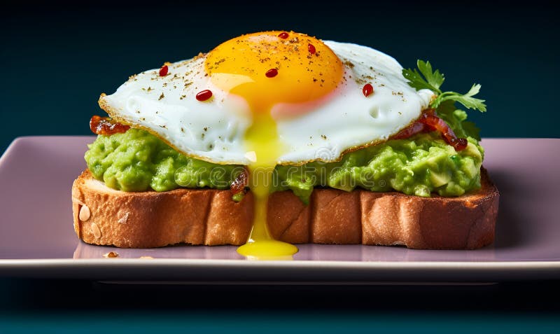 Macro Sunny Side Up Egg Sandwich, Ai Generative Stock Illustration ...