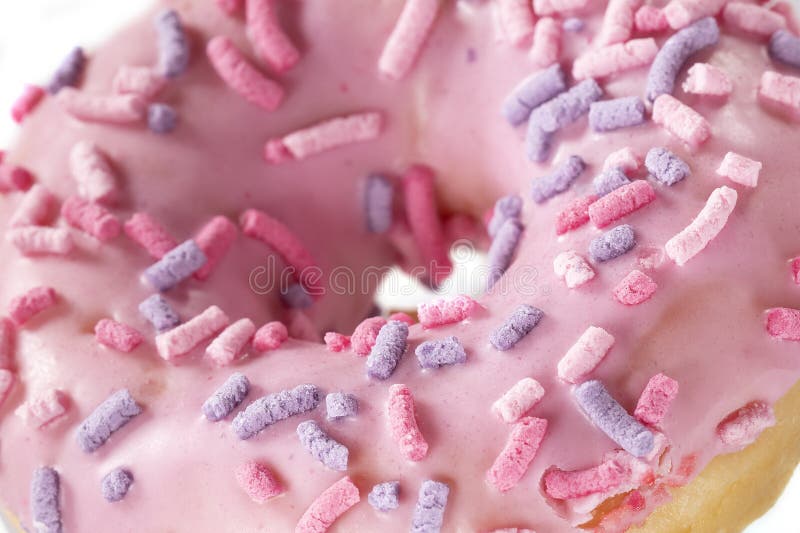 Macro Sweet Photo of Pink Donut. Texture Donut Closeup Stock Image ...