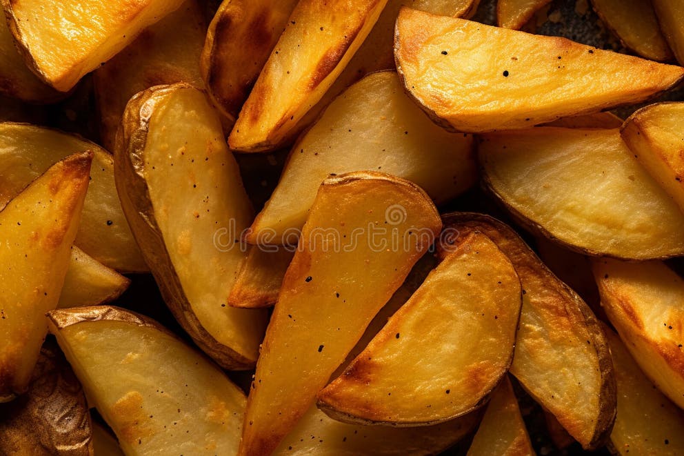 Macro Texture of Delicious Roasted or Baked Potatoes, Close Up View. AI ...