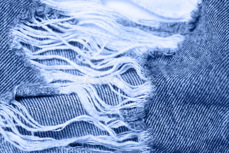 Macro Texture of Jeans Hole and Threads Colored in Classic Blue Stock ...