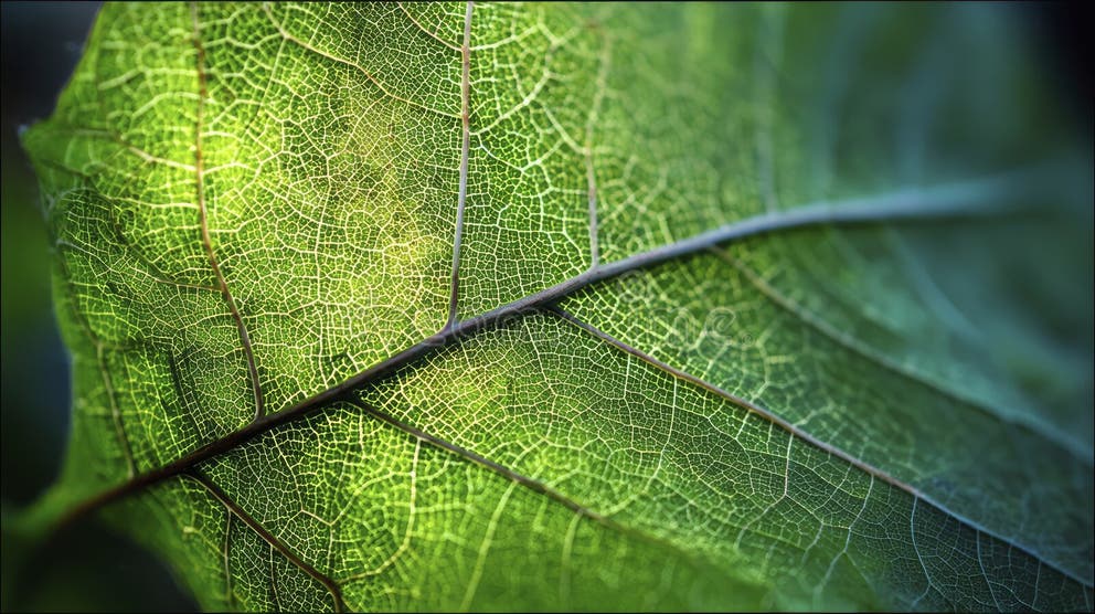 Macro Texture of Leaf Veins Backlit by the Sun, Glowing Green with ...