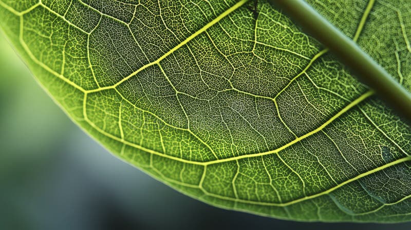 Macro Texture of Leaf Veins Backlit by the Sun, Glowing Green with ...