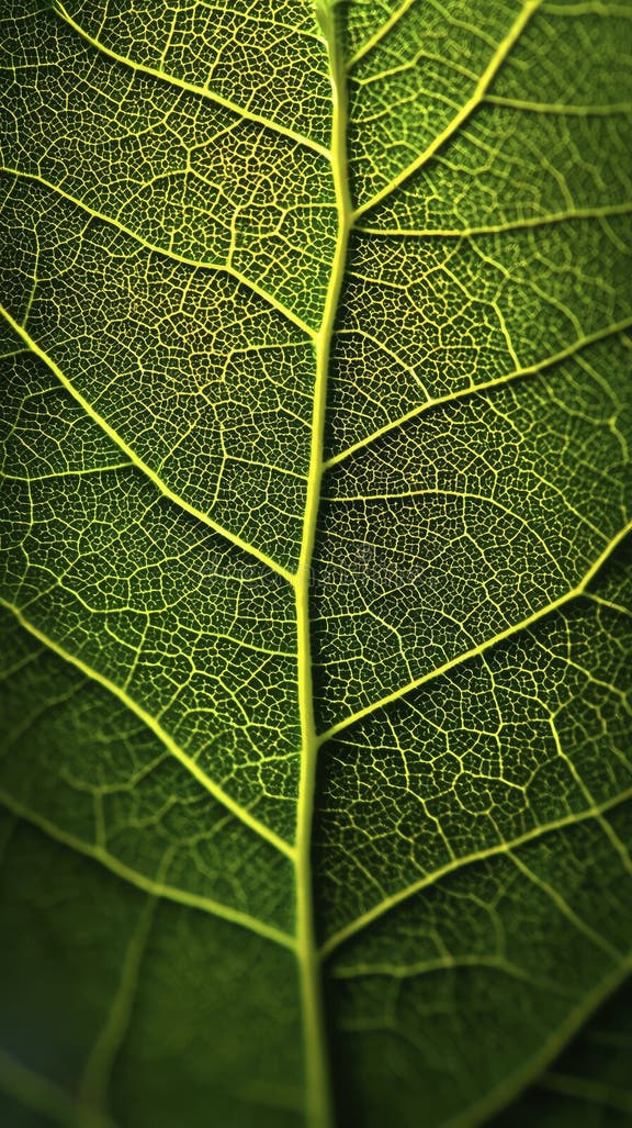 Macro Texture of Leaf Veins Backlit by the Sun, Glowing Green with ...