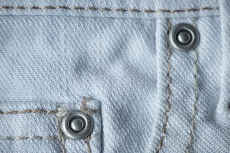 Macro Texture with White and Blue Denim with Rivets and a Seam. Textile ...