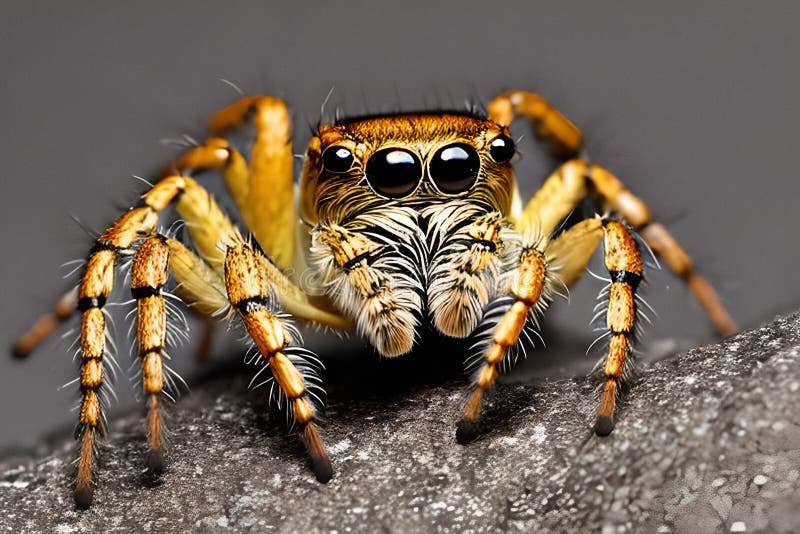 Macro of a Tiny Jumping Spider, Close Up Portrait Stock Illustration ...