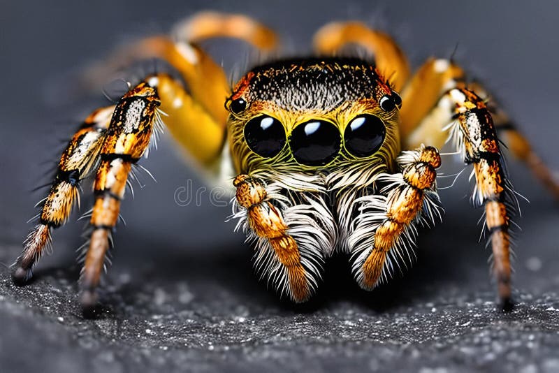 Macro of a Tiny Jumping Spider, Close Up Portrait Stock Illustration ...