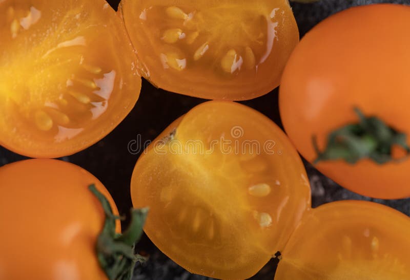 Macro Top View Photo. Fresh Yellow Cherry Tomato Stock Image - Image of ...